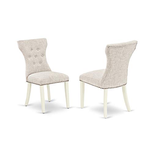 East West Furniture HBGA5-LWH-35 5 Piece Dining Table Set for 4 Includes a Round Kitchen Table with Pedestal and 4 Doeskin Linen Fabric Parsons Dining Chairs, 42x42 Inch, Linen White
