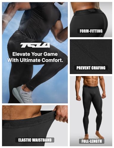 TSLA Men's Compression Pants - Cool Dry Athletic Sports Workout Running Tights Leggings Baselayer, 3pack Tights Camo Black/Camo Grey/Camo Red, Medium
