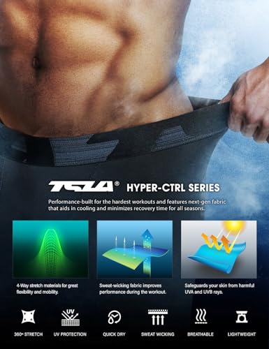 TSLA Men's Compression Pants - Cool Dry Athletic Sports Workout Running Tights Leggings Baselayer, 3pack Tights Camo Black/Camo Grey/Camo Red, Medium