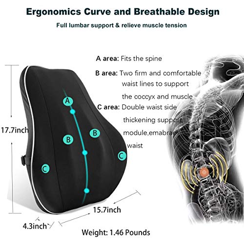 Lumbar Support Pillow,100% Memory Foam ,Breathable 3D Mesh Cover and Adjustable Strap,Orthopedic Backrest and Ergonomic Design for Back Pain Relief,Back Support for Office Chair and Car Seat