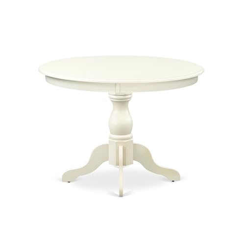 East West Furniture HBGA5-LWH-35 5 Piece Dining Table Set for 4 Includes a Round Kitchen Table with Pedestal and 4 Doeskin Linen Fabric Parsons Dining Chairs, 42x42 Inch, Linen White