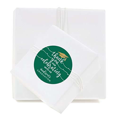 Andaz Press Emerald Forest Green and Gold Glittering Graduation Party Collection, Personalized Round Circle Label Stickers, Thank You for Celebrating With Us, 40-Pack, Madison's Graduation Custom Name