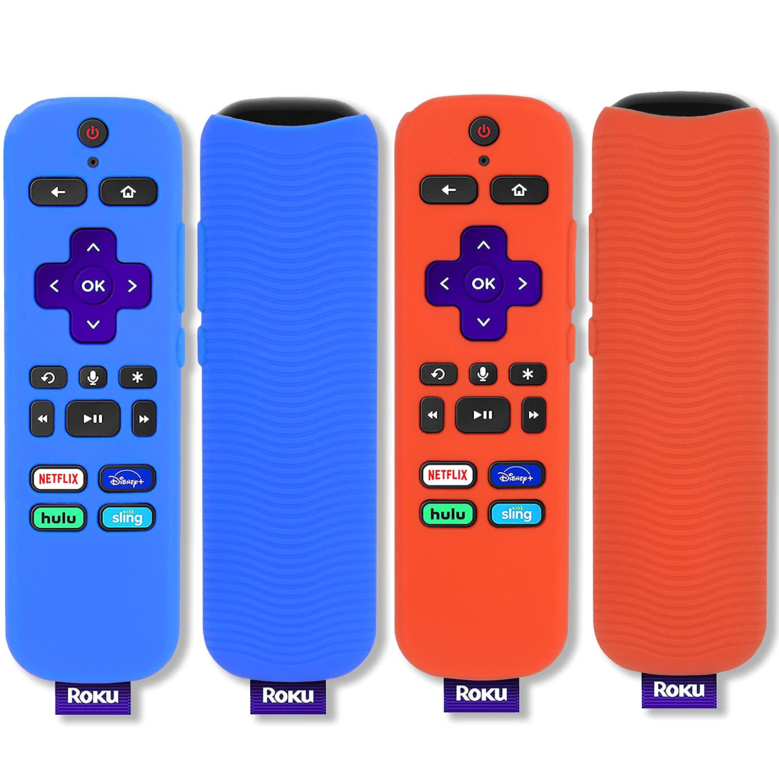 [2 Pack] Silicone Protective Case Compatible with Roku Voice Remote, Pinowu Anti-Slip Shockproof Remote Cover Compatible with Roku Express 4K+ 2021 Remote (Red+Blue)