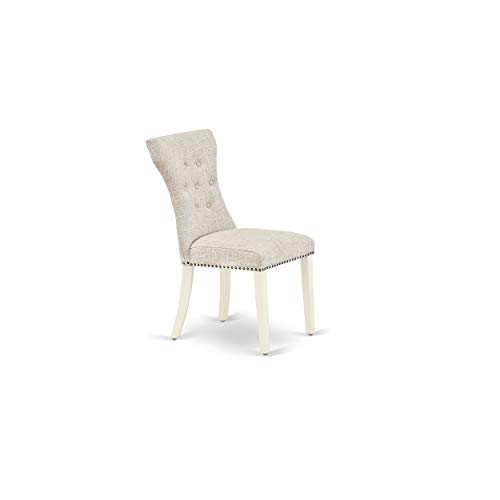 East West Furniture HBGA5-LWH-35 5 Piece Dining Table Set for 4 Includes a Round Kitchen Table with Pedestal and 4 Doeskin Linen Fabric Parsons Dining Chairs, 42x42 Inch, Linen White