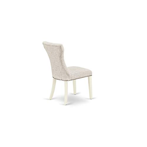 East West Furniture HBGA5-LWH-35 5 Piece Dining Table Set for 4 Includes a Round Kitchen Table with Pedestal and 4 Doeskin Linen Fabric Parsons Dining Chairs, 42x42 Inch, Linen White