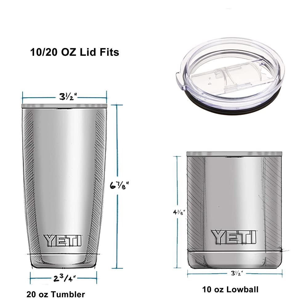 Tumbler Lid for 20 Oz Yeti Rambler and 10 Oz Lowball Tumblers Cups, Splash Proof and Straw Friendly (Lid Only)- 20 Ounce