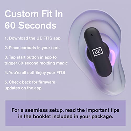 ULTIMATE EARS FITS True Wireless Bluetooth Custom Fit Earbuds, All Day Comfort, Built-in-Mic, Premium Audio, Passive Noise Cancel Earphones, 20 Hour Playtime, Sweat Resist Headphones (Dark Blue) Small