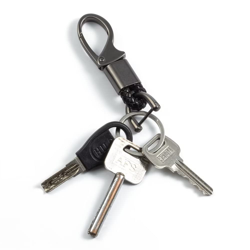 Car Keychain Accessories Leather Holder Keyfob Sturdy Metal Carabiner Key Chains for Women and Men (Black, Black), Black 2, Medium, YSK-350