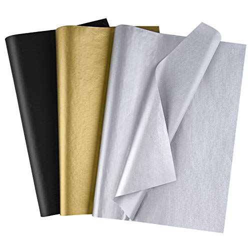 MIAHART 50 Sheets Tissue Paper Bulk 20X14 Inch Metallic and Black Gift Wrap Paper Gift Wrapping Accessory Wrap for Graduation Birthday Party Favor Decor DIY Shredded Fill Confetti (Mix Color)