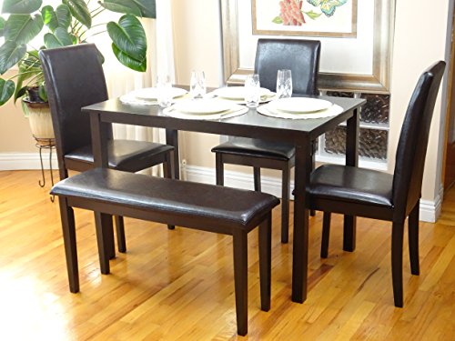 SunBear Furniture Dining Kitchen Solid Wooden Stained Bench Padded Seat Espresso Black Finish
