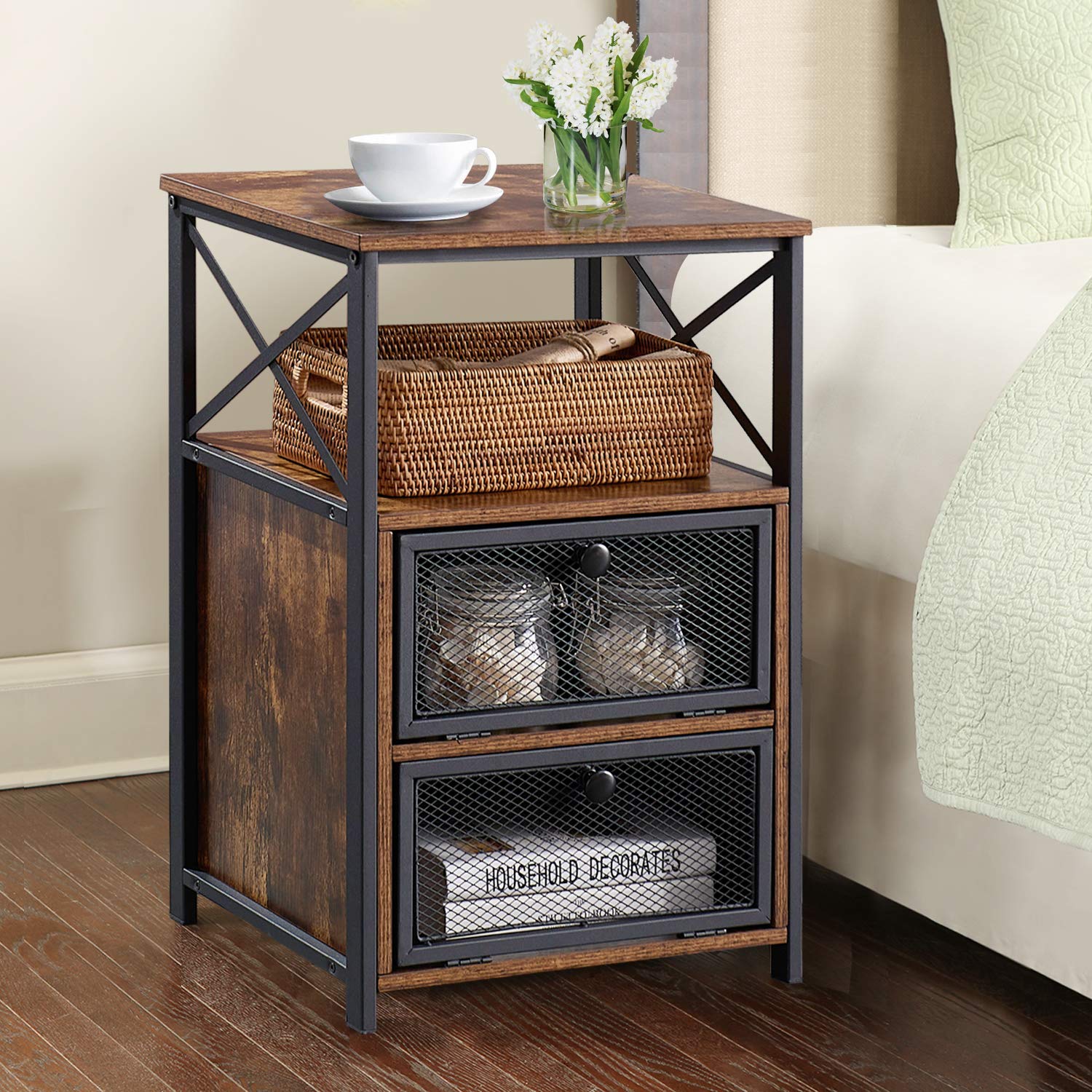 VECELO Nightstand Set of 2 with Drawer, Modern Night Stand for Bedroom, End Side Table for Living Room,Bedroom,Office, Easy Assembly