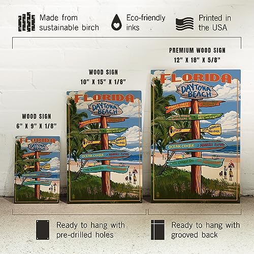 Lantern Press 6x9 Inch Wood Sign, Ready to Hang Wall Decor, Daytona Beach, Florida, Destinations Sign
