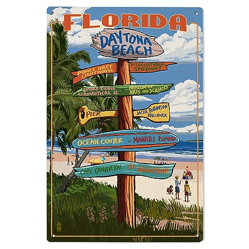 Lantern Press 6x9 Inch Wood Sign, Ready to Hang Wall Decor, Daytona Beach, Florida, Destinations Sign