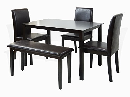 SunBear Furniture Dining Kitchen Solid Wooden Stained Bench Padded Seat Espresso Black Finish