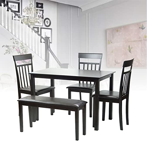 SunBear Furniture Dining Kitchen Solid Wooden Stained Bench Padded Seat Espresso Black Finish