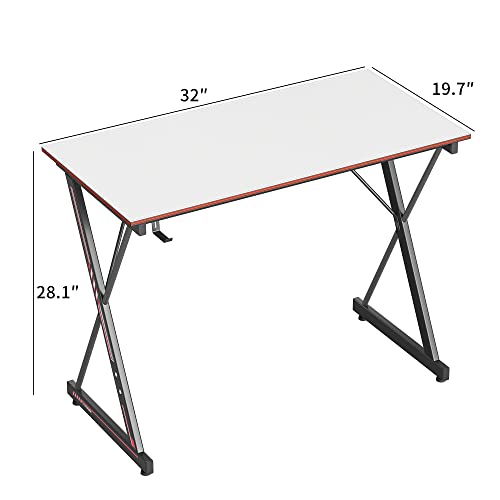 DESINO Gaming Desk 32 Inch PC Computer Desk, Home Office Desk Table Gamer Workstation, Simple Game Table, White