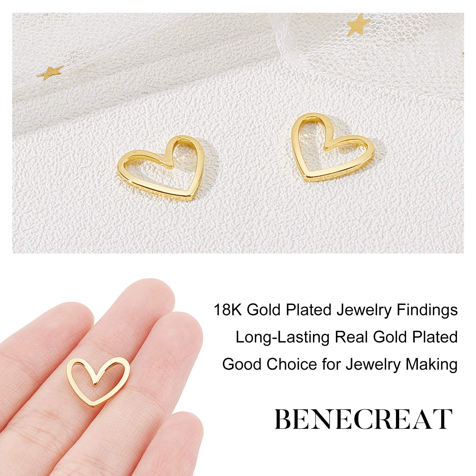 BENECREAT 20pcs Real 18K Gold Plated Linking Rings Brass Heart Jewelry Connectors Open Bezels for Bracelets Necklace DIY Making, Wedding, Mother's Day Festival Gifts, 11.5x13mm