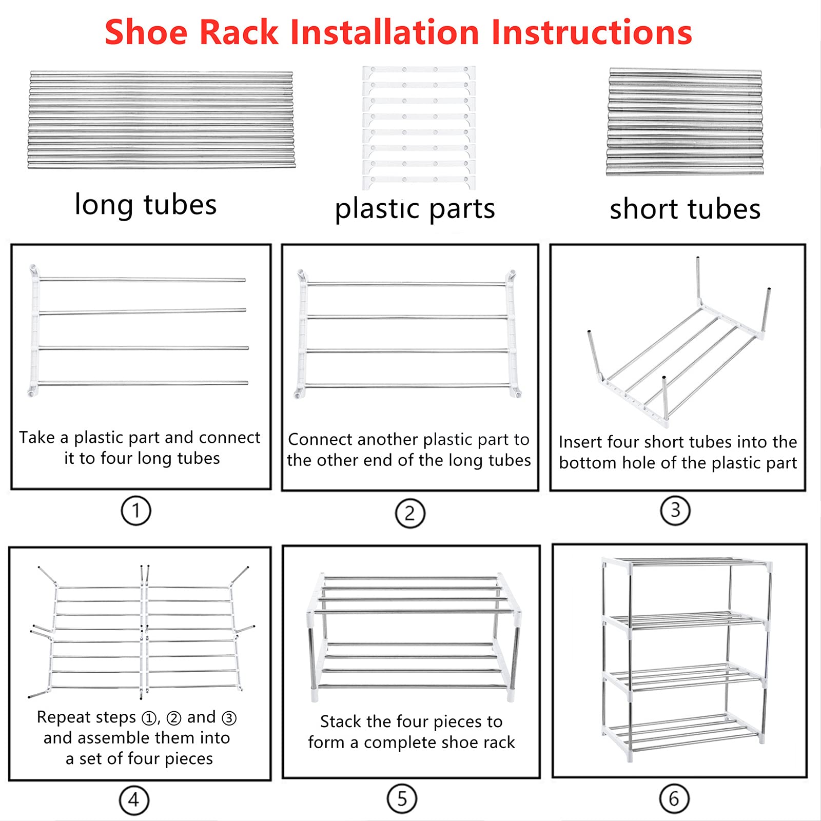 Xerhnan 4-Tier Stackable Small Shoe Rack, Lightweight Shoe Shelf Storage Organizer for Entryway, Hallway and Closet(White)