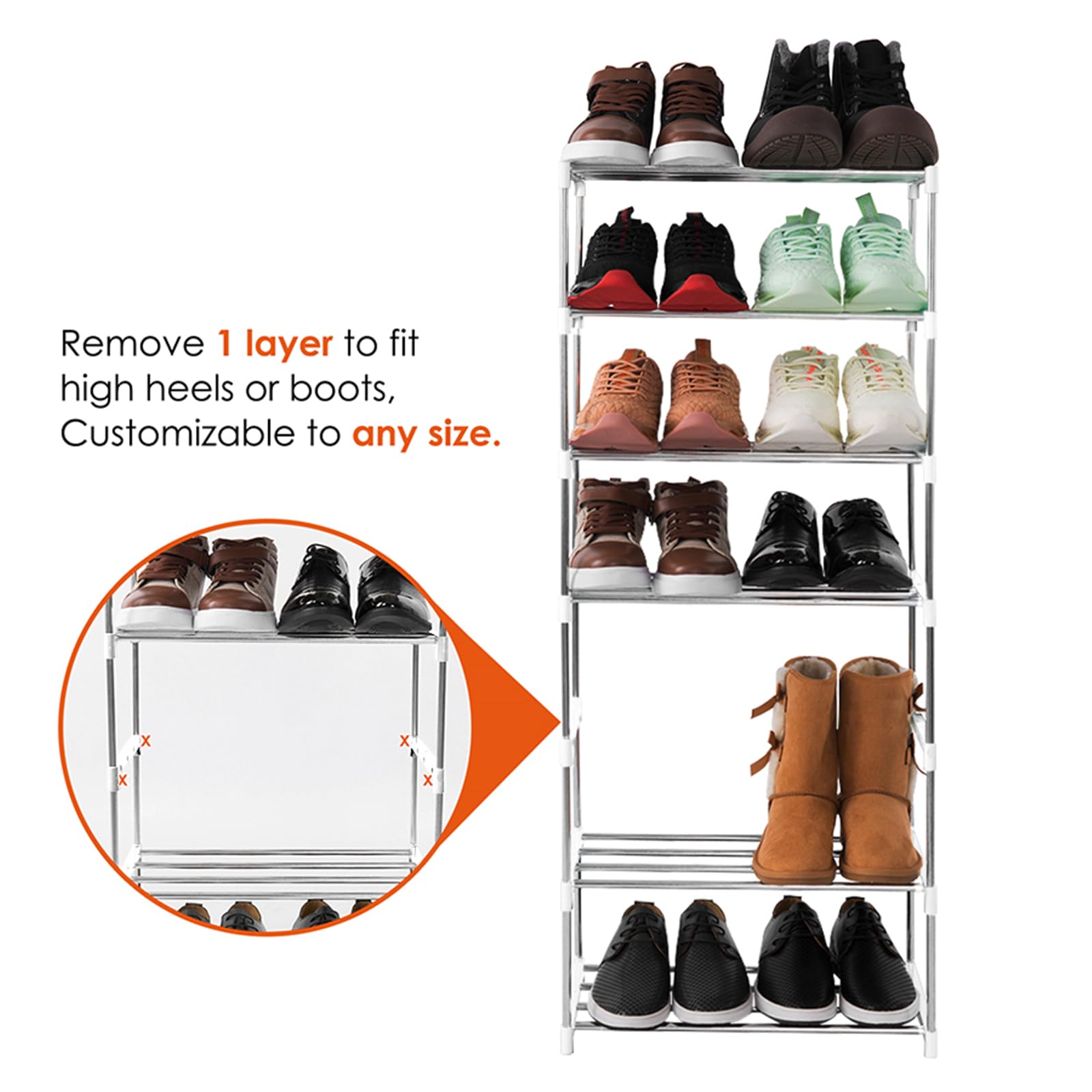 Xerhnan 4-Tier Stackable Small Shoe Rack, Lightweight Shoe Shelf Storage Organizer for Entryway, Hallway and Closet(White)