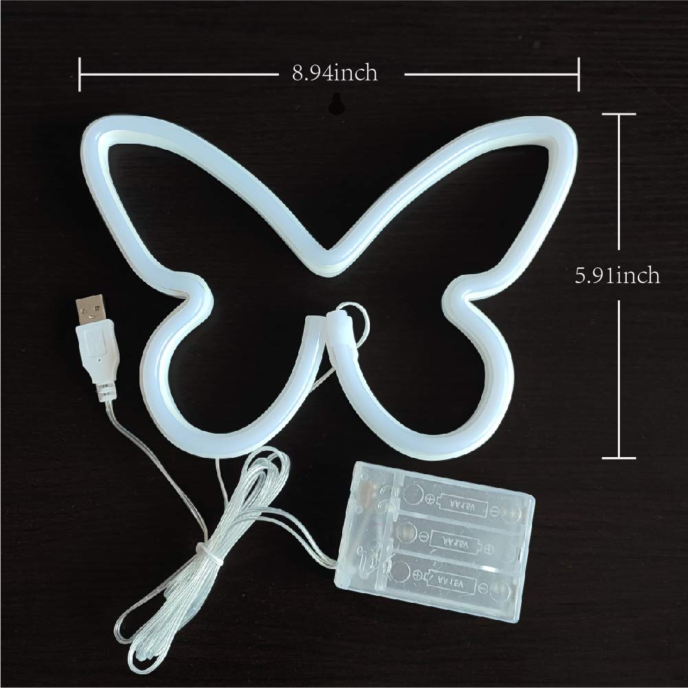 JYWJ Butterfly Neon Sign,USB or 3-AA Battery Powered Neon Light,LED Table Decoration,Bedroom Wall Decoration,Birthday Gift,Wedding Supplies Business Gift(Pink)