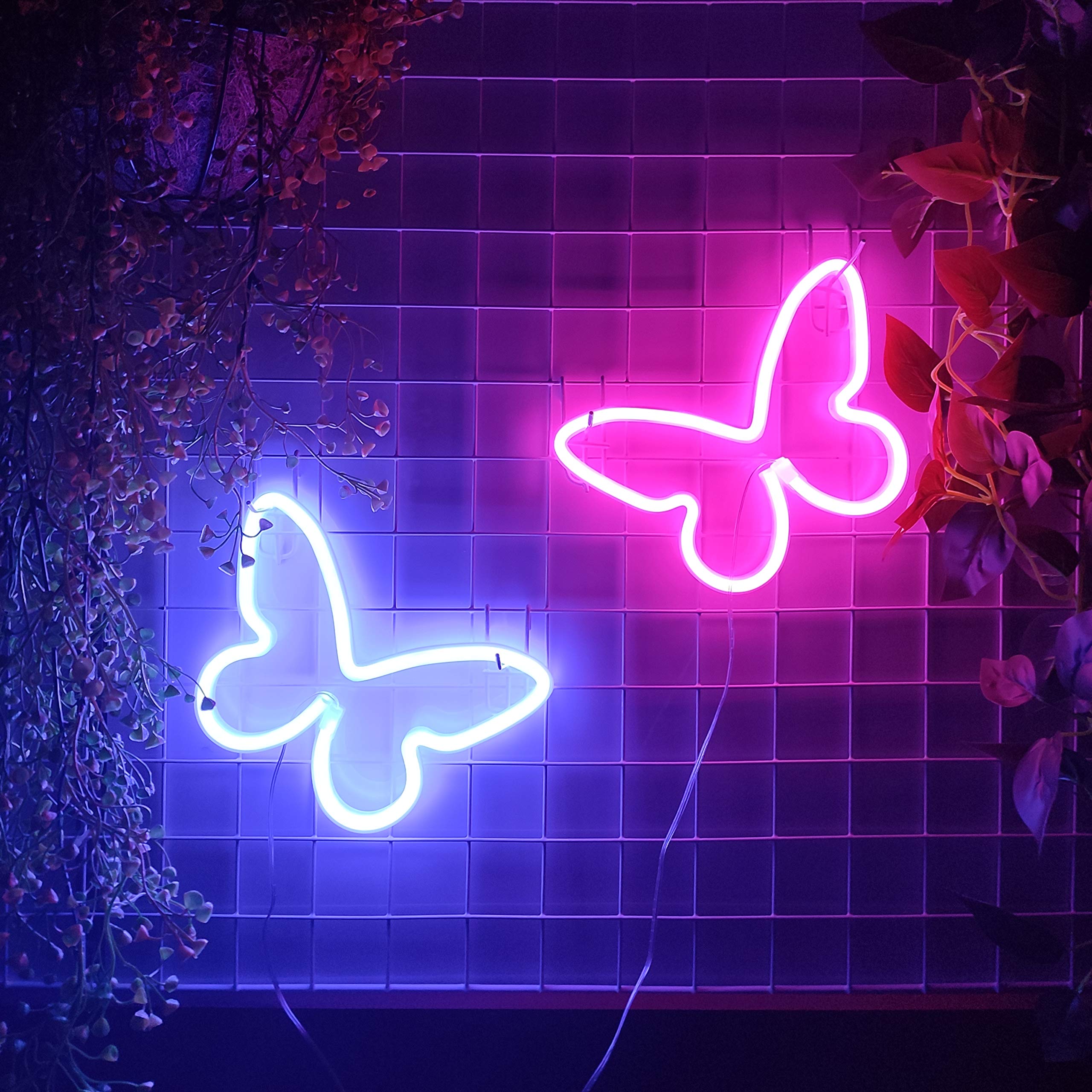JYWJ Butterfly Neon Sign,USB or 3-AA Battery Powered Neon Light,LED Table Decoration,Bedroom Wall Decoration,Birthday Gift,Wedding Supplies Business Gift(Pink)