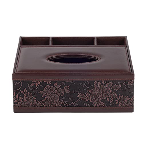 Multifunction PU Leather Tissue Box Holder/Cover Rectangular Upgrade Large Size Stationery Napkin Remote Control Storage Box,Facial Tissue Dispenser Organizer Caddy Home Office Supplies (Retro)
