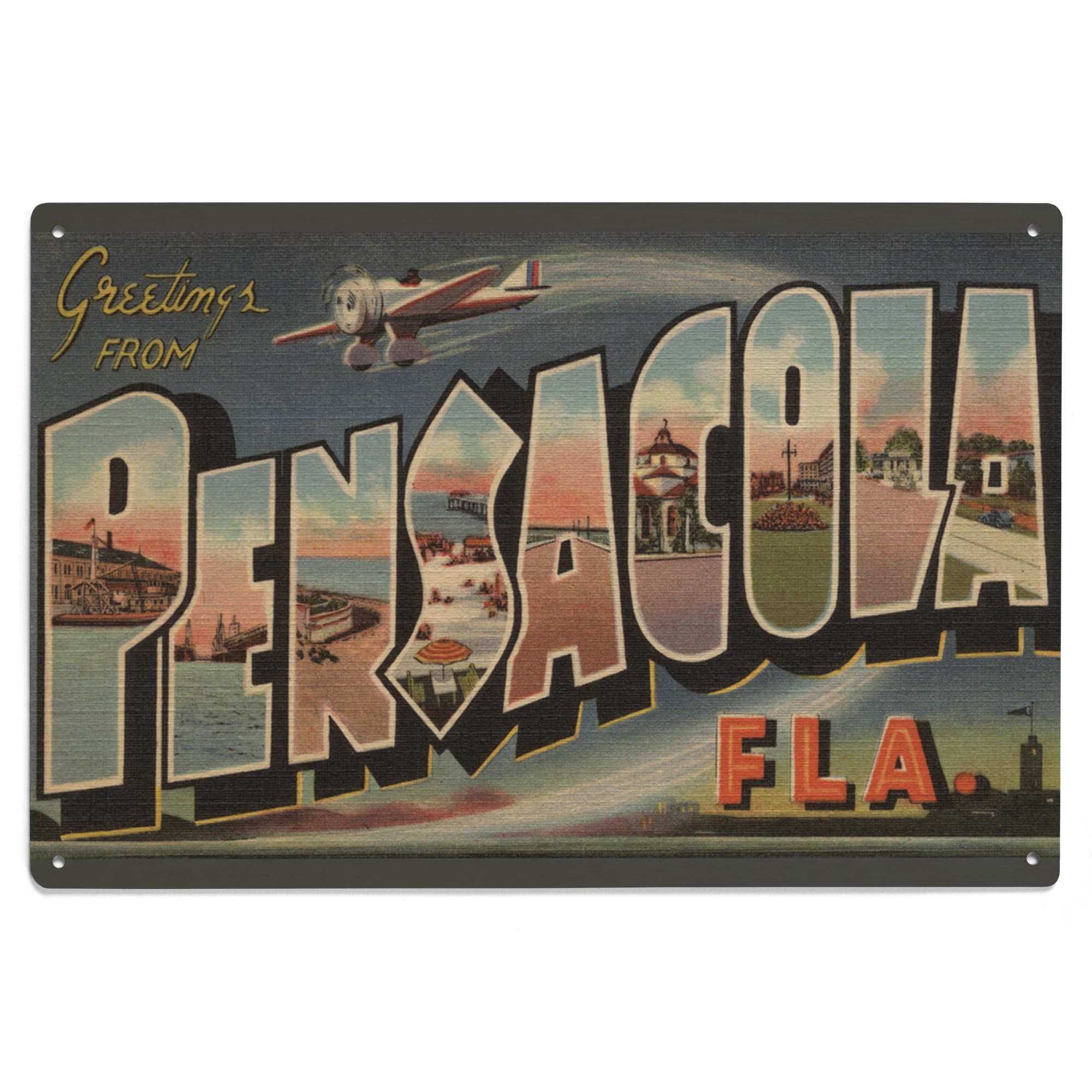 Lantern Press 6x9 Inch Wood Sign, Ready to Hang Wall Decor, Greetings from Pensacola, Florida (Airplanes)