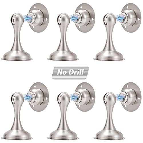 Magnetic Door Stop 6 Pack Magnetic Door Stopper Brushed Nickel No Need to Drill Magnetic Door Stops Stainless Steel Magnetic Door Holder Soft-Catch Magnet Door Stopper Hold Door Open