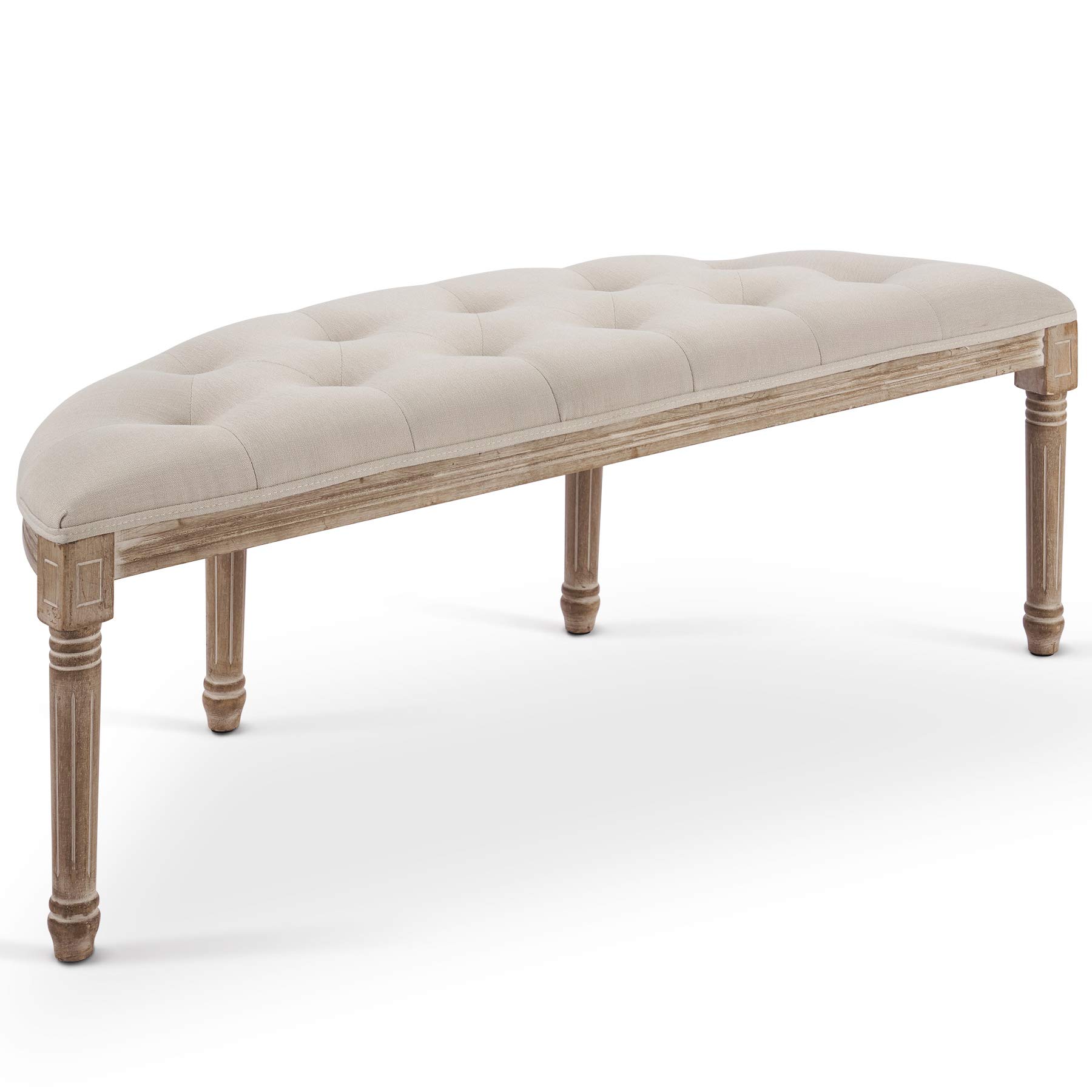 VONLUCE Vintage French Bench, Beige, 49" Upholstered Entryway Bench & Dining Bench, Rubberwood Legs, Padded Seat, 330-pound Weight Capacity
