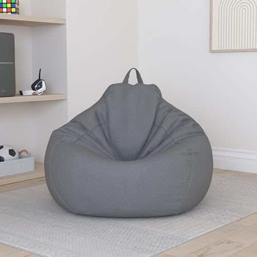 KODENG Large Small Lazy Sofas Cover Chairs Without Filler Linen Cloth Lounger Seat Bean Bag Pouf Puff Couch Tatami Living Room Beanbags (85x105cm)