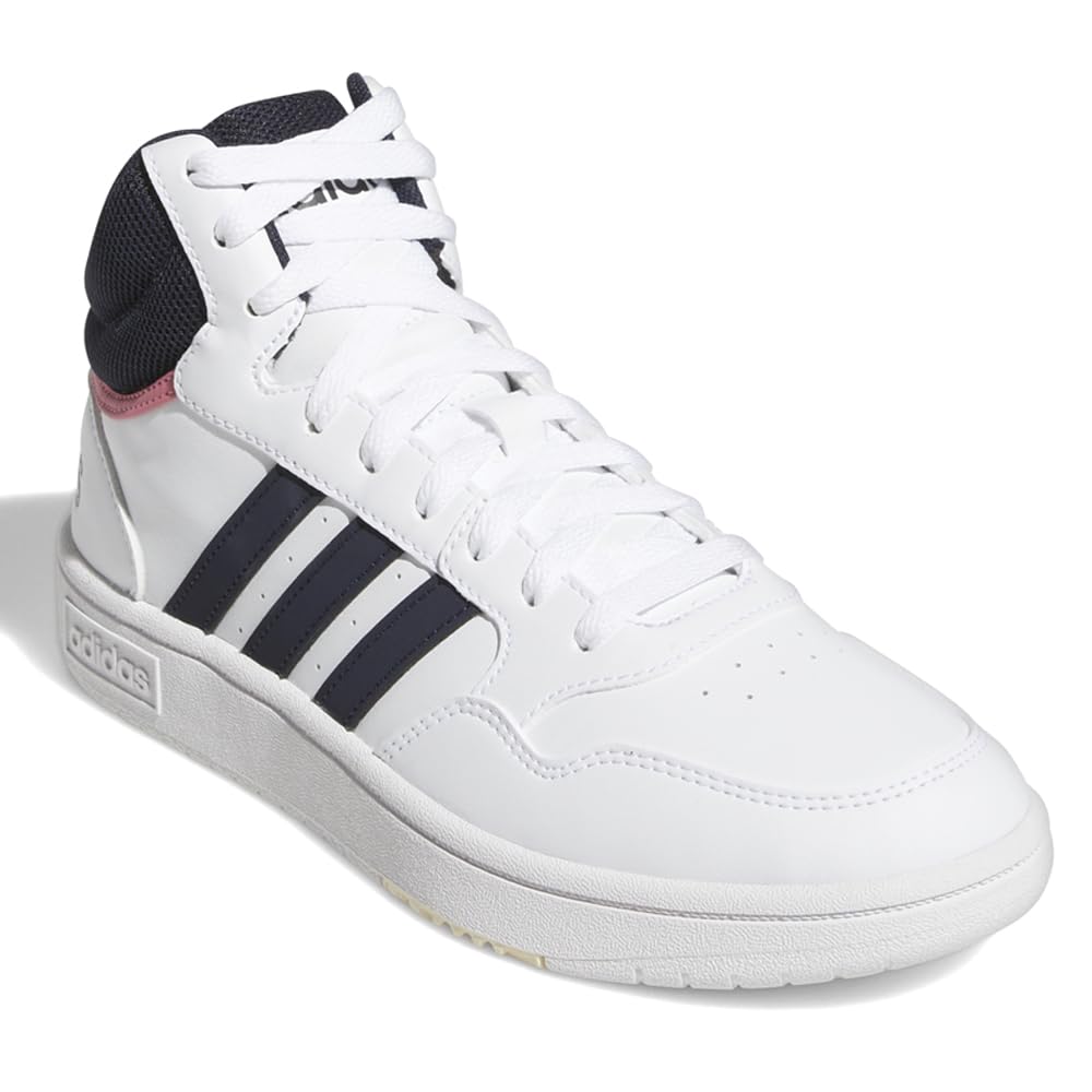 adidas Women's Hoops 3.0 Mid Top Basketball Shoes, White/Legend Ink/Rose Tone, 8