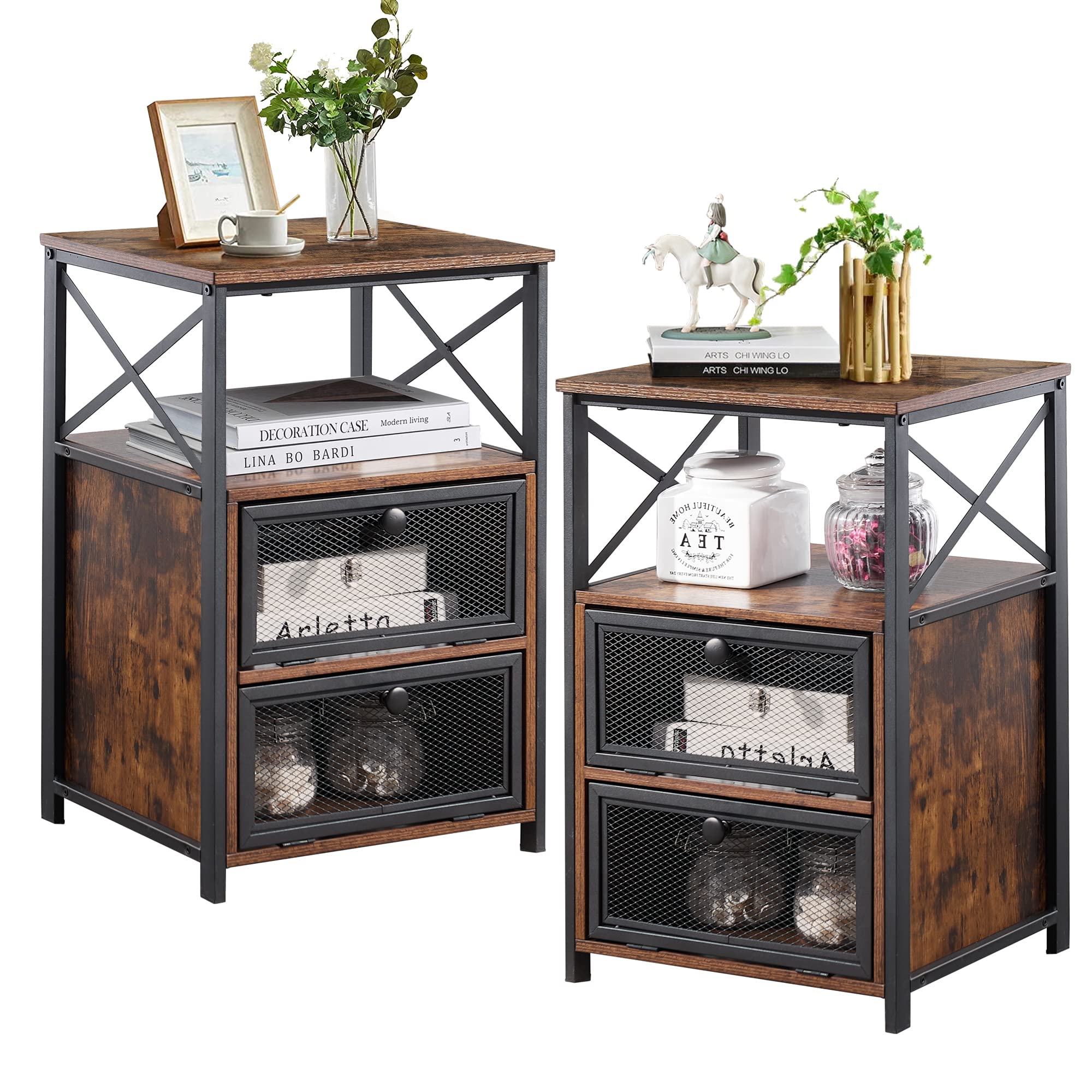 VECELO Nightstand Set of 2 with Drawer, Modern Night Stand for Bedroom, End Side Table for Living Room,Bedroom,Office, Easy Assembly