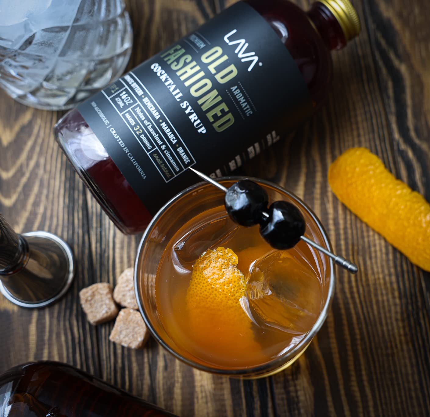 LAVA Premium Aromatic Old Fashioned Cocktail Syrup 16oz, Makes 32 Cocktails, Made with Aromatic Bitters, Demerara, Marasca Cherry, Orange Zest, Hazelnut and Cinnamon. Ready to Use. Just Add Whiskey.