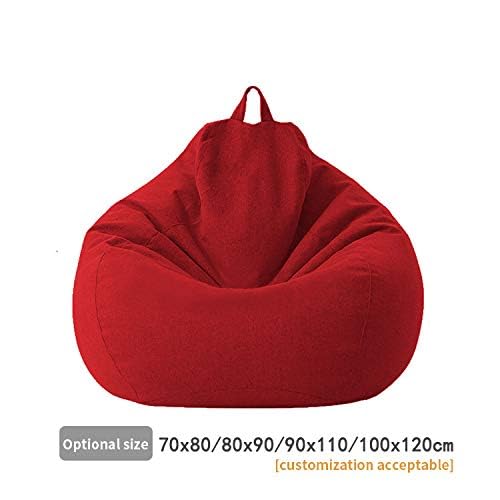 KODENG Large Small Lazy Sofas Cover Chairs Without Filler Linen Cloth Lounger Seat Bean Bag Pouf Puff Couch Tatami Living Room Beanbags (85x105cm)