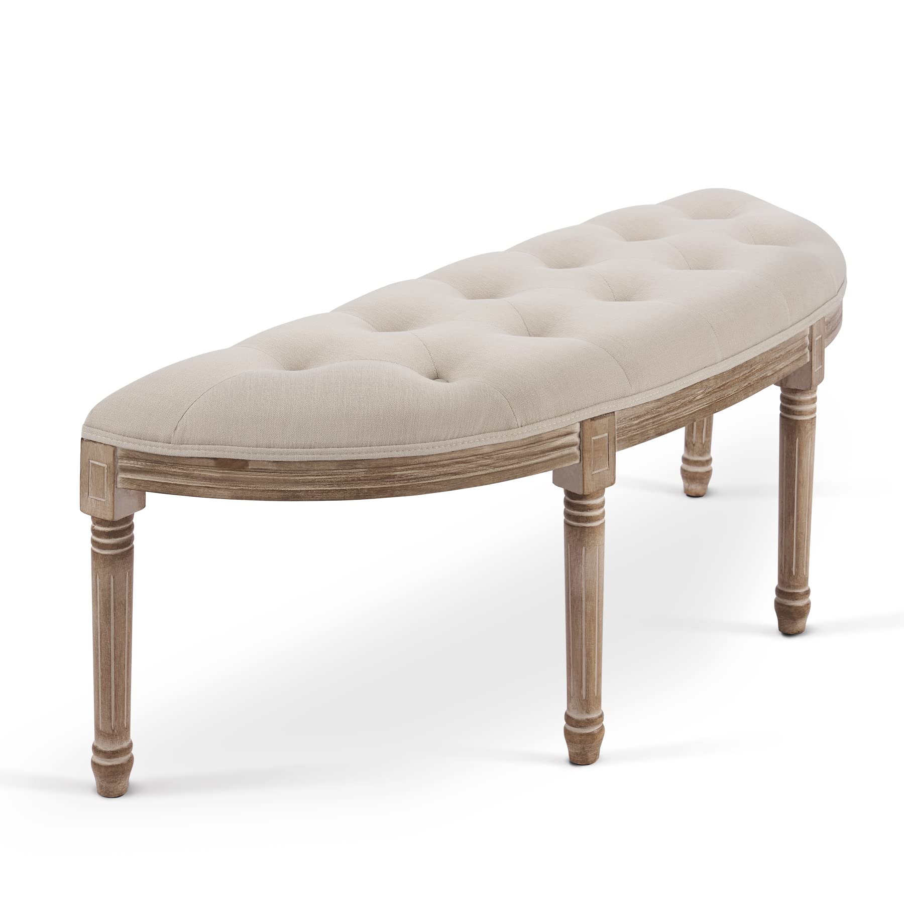 VONLUCE Vintage French Bench, Beige, 49" Upholstered Entryway Bench & Dining Bench, Rubberwood Legs, Padded Seat, 330-pound Weight Capacity