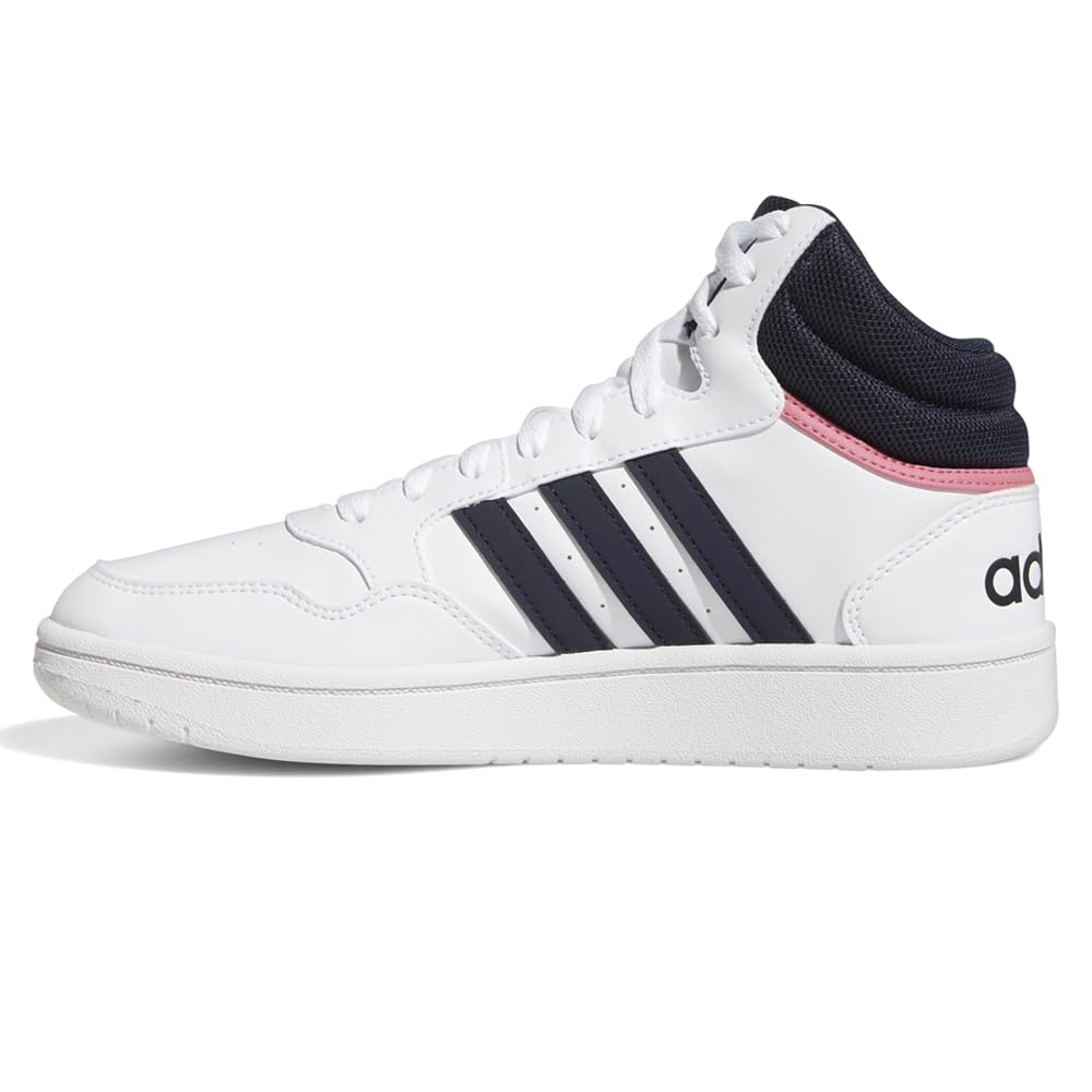 adidas Women's Hoops 3.0 Mid Top Basketball Shoes, White/Legend Ink/Rose Tone, 8