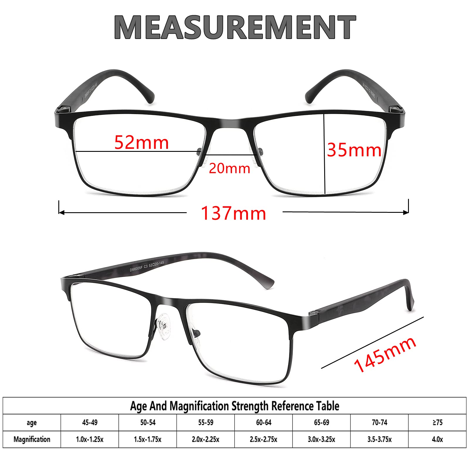 CRGATV 3-Pack Reading Glasses for Men Blue Light Filtering Full Frame Metal Readers Anti Uv/Eye Strain/Glare (+2.0 Magnification Strength)