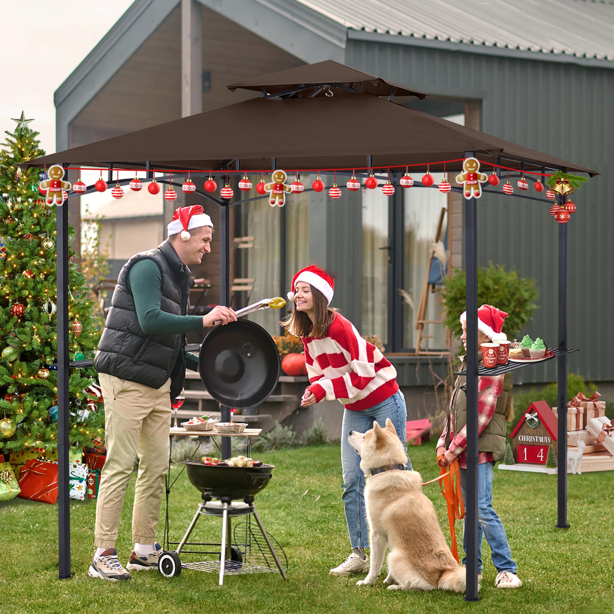 ABCCANOPY 8'x 5' Grill Gazebo Shelter, Outdoor BBQ Gazebo Canopy with LED Light (Coffee)