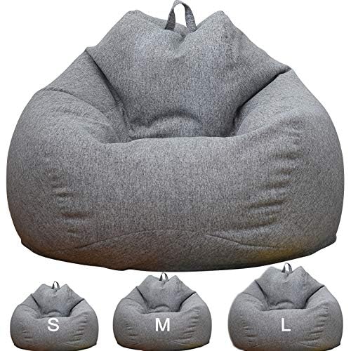 KODENG Large Small Lazy Sofas Cover Chairs Without Filler Linen Cloth Lounger Seat Bean Bag Pouf Puff Couch Tatami Living Room Beanbags (85x105cm)
