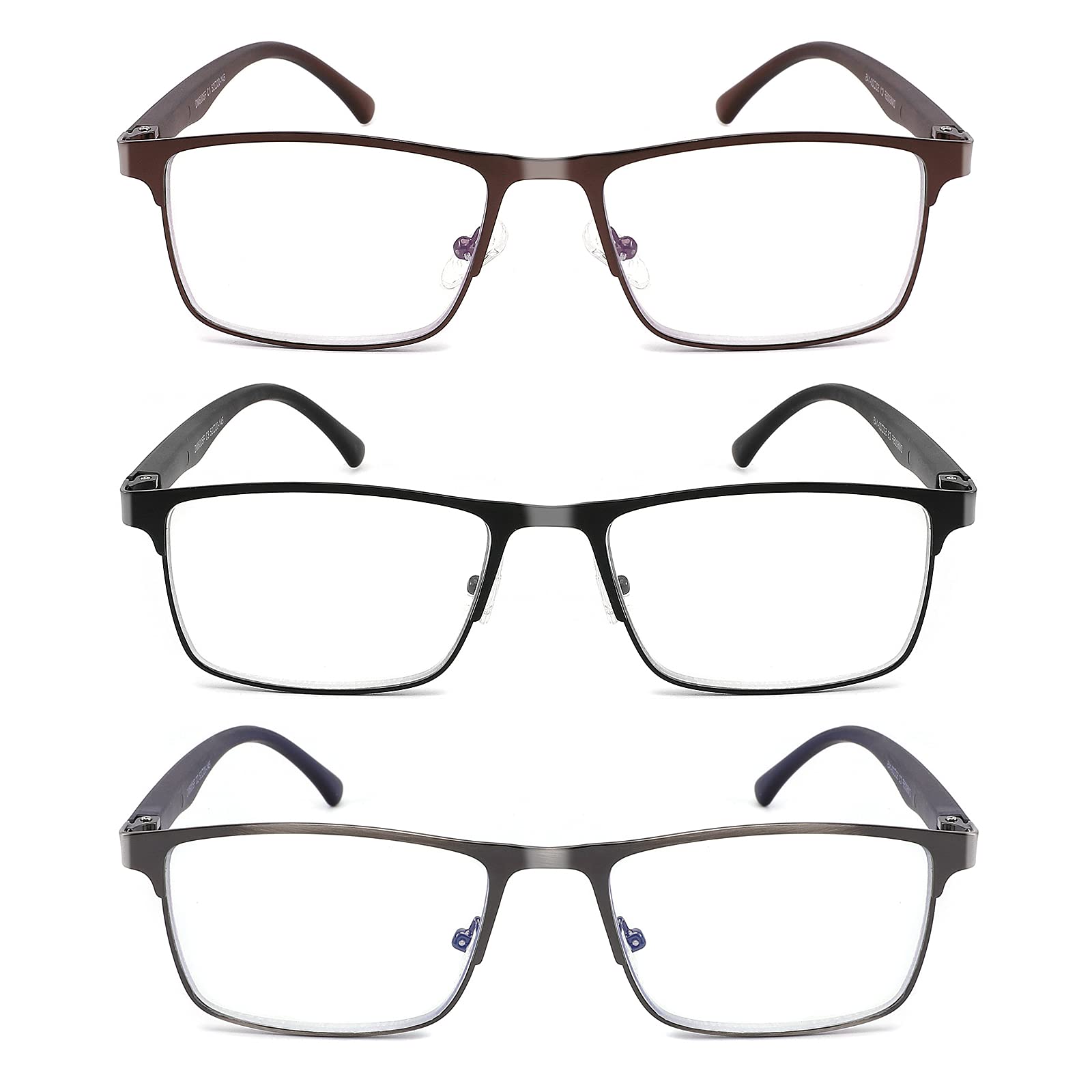 CRGATV 3-Pack Reading Glasses for Men Blue Light Filtering Full Frame Metal Readers Anti Uv/Eye Strain/Glare (+2.0 Magnification Strength)