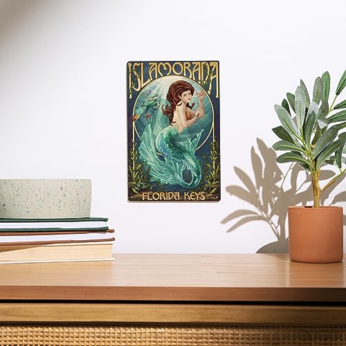 Lantern Press 6x9 Inch Wood Sign, Ready to Hang Wall Decor, Islamorada, Florida Keys, Mermaid