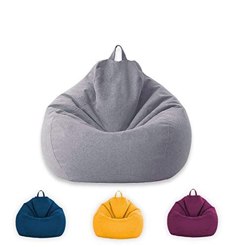 KODENG Large Small Lazy Sofas Cover Chairs Without Filler Linen Cloth Lounger Seat Bean Bag Pouf Puff Couch Tatami Living Room Beanbags (85x105cm)