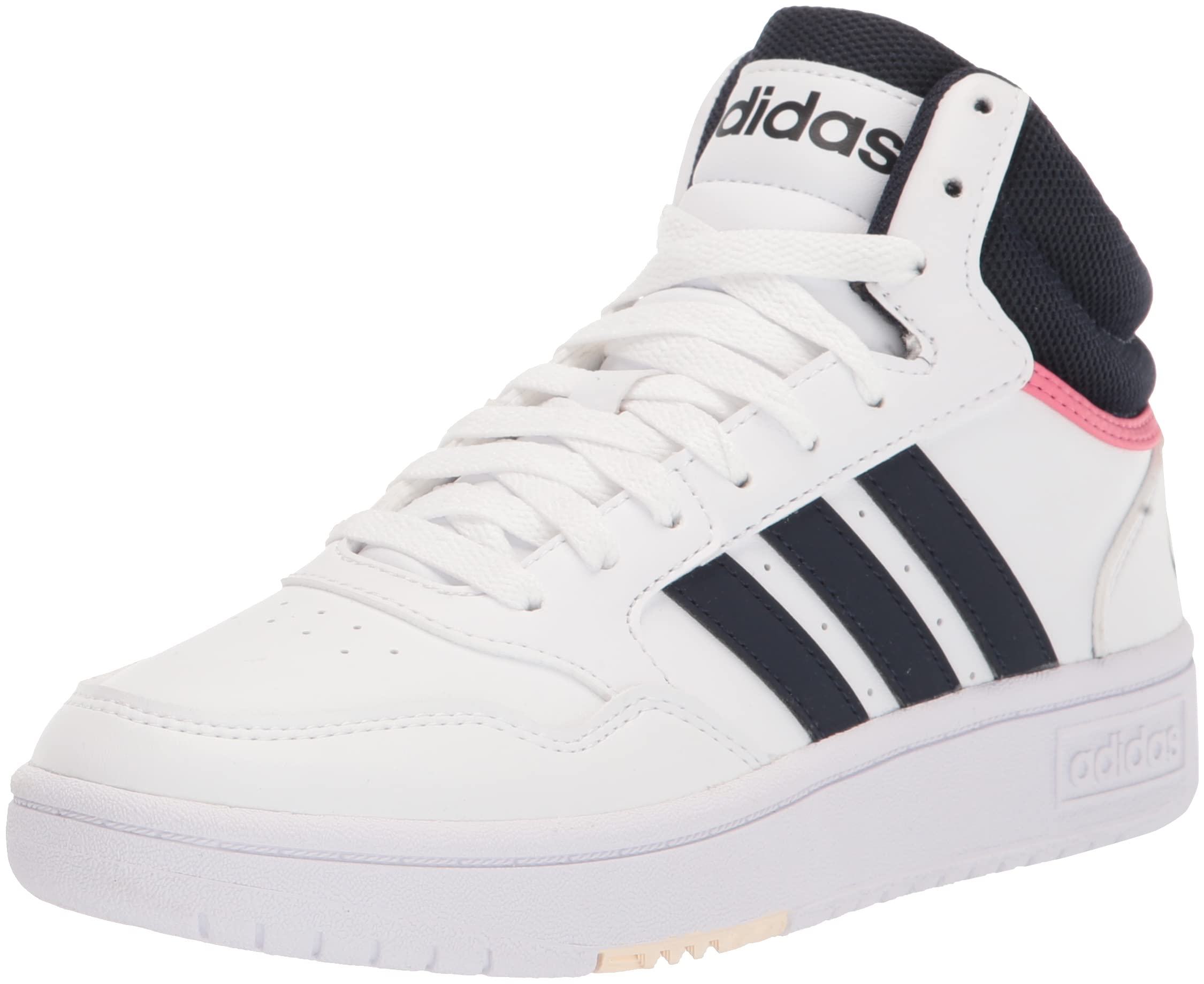 adidas Women's Hoops 3.0 Mid Top Basketball Shoes, White/Legend Ink/Rose Tone, 8