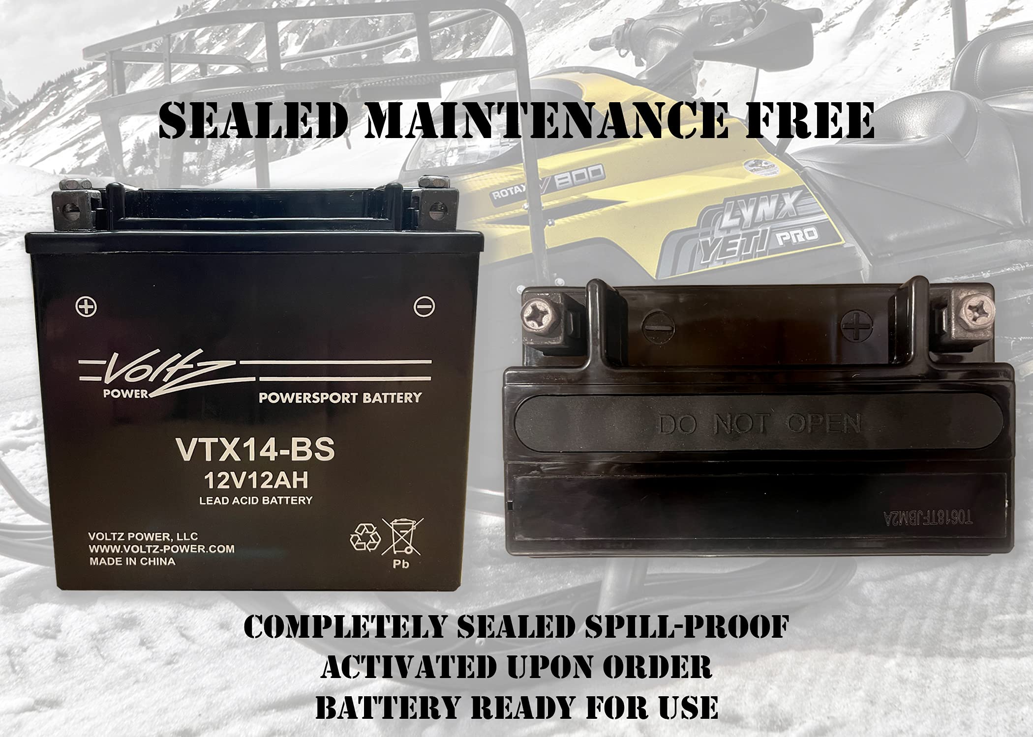 Voltz Power VTX14-BS Maintenance Free (AGM) Powersport Battery with Acid Pack