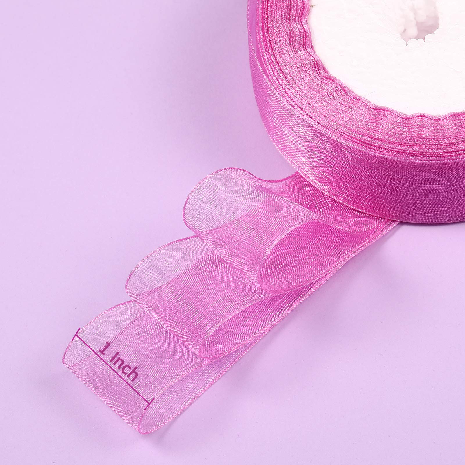 6 Rolls Organza Ribbon Sheer Chiffon Ribbon Bulk for Gift Wrapping Decorating Valentine‘s Day Wedding Birthday Bouquet Garland(25 Yard Each Roll,Purple)