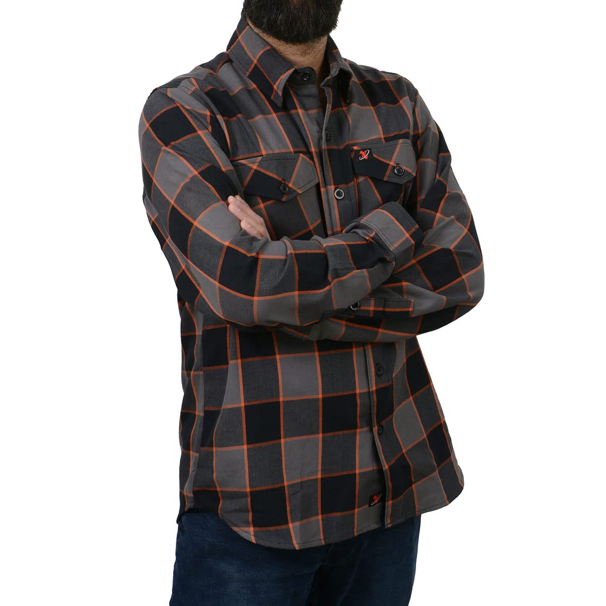 Milwaukee Leather MNG11648 Men's Grey with Brown and Orange Long Sleeve Cotton Flannel Shirt - Small