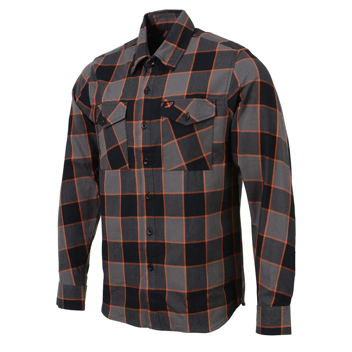 Milwaukee Leather MNG11648 Men's Grey with Brown and Orange Long Sleeve Cotton Flannel Shirt - Small
