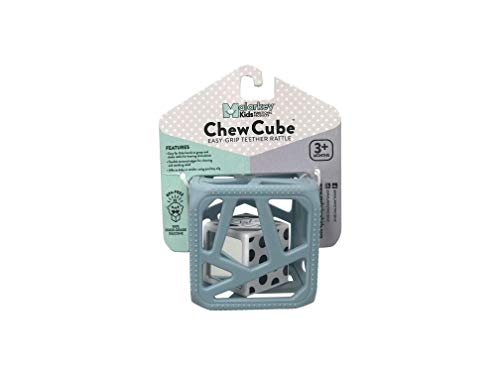 Malarkey Kids Munch Mitt and Chew Cube 2-Pack | Baby Teething Mitten Protects Hands from Chewing & Saliva, Heals Aching Gums, Promotes Sound & Visual Stimulation (Steel Blue and Outer Space)