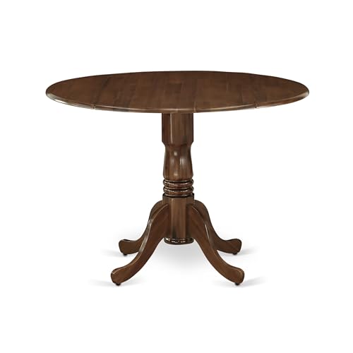 East West Furniture DMGA3-AWA-03 3 Piece Dinette Set for Small Spaces Contains a Round Dining Table with Dropleaf and 2 Brown Linen Fabric Parsons Dining Chairs, 42x42 Inch, Walnut