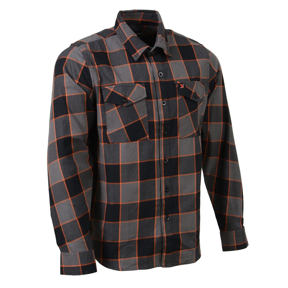 Milwaukee Leather MNG11648 Men's Grey with Brown and Orange Long Sleeve Cotton Flannel Shirt - Small